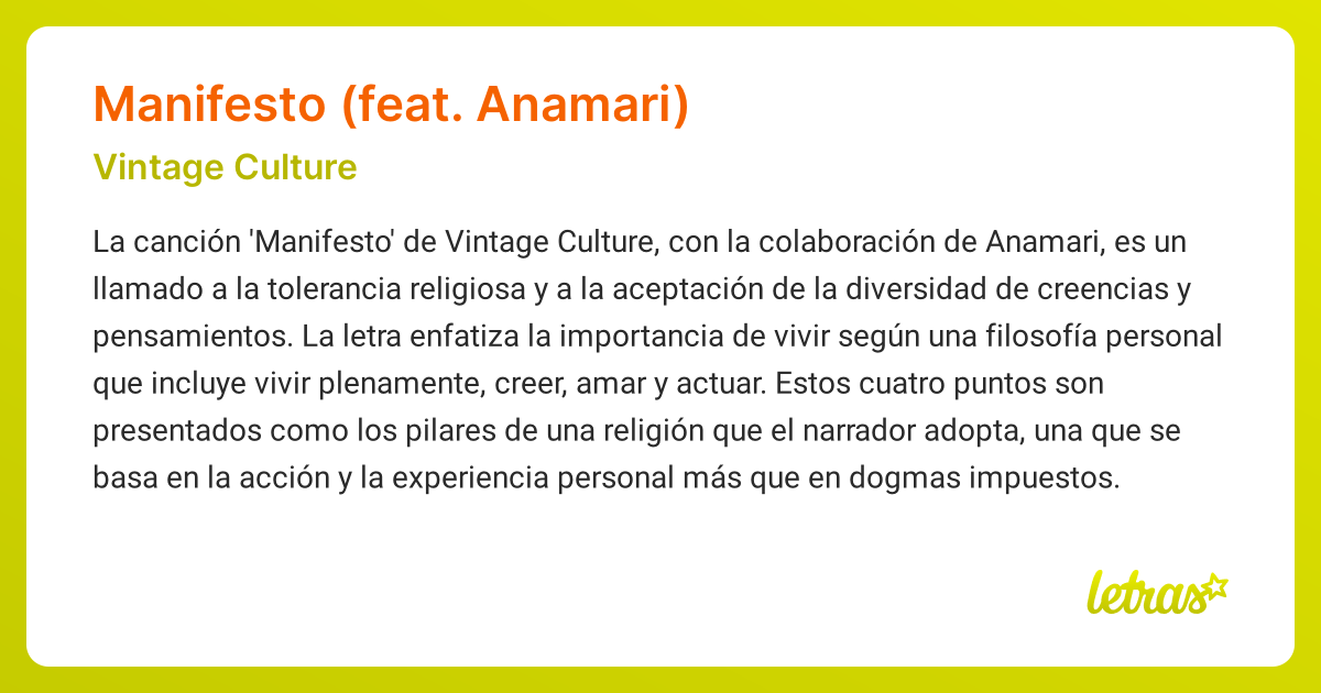 Significado de la canción MANIFESTO (FEAT. ANAMARI) (Vintage Culture ...