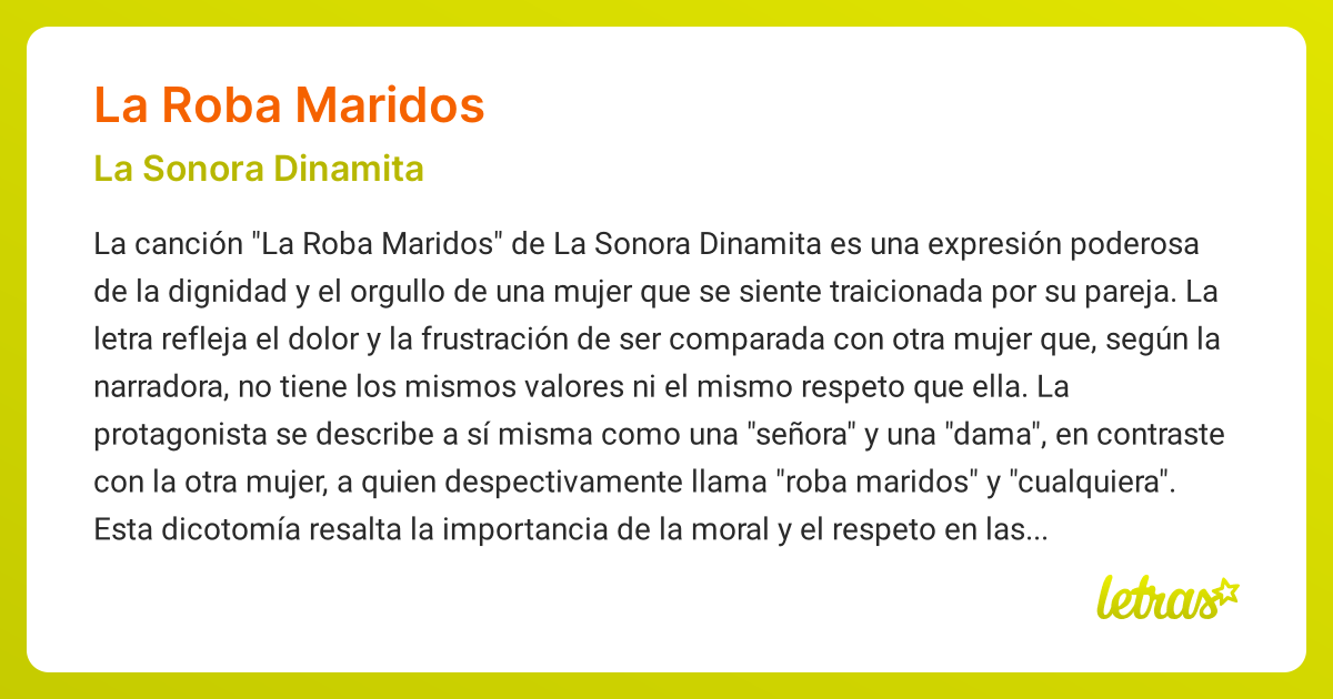 Significado de la canción LA ROBA MARIDOS (La Sonora Dinamita) - LETRAS.COM