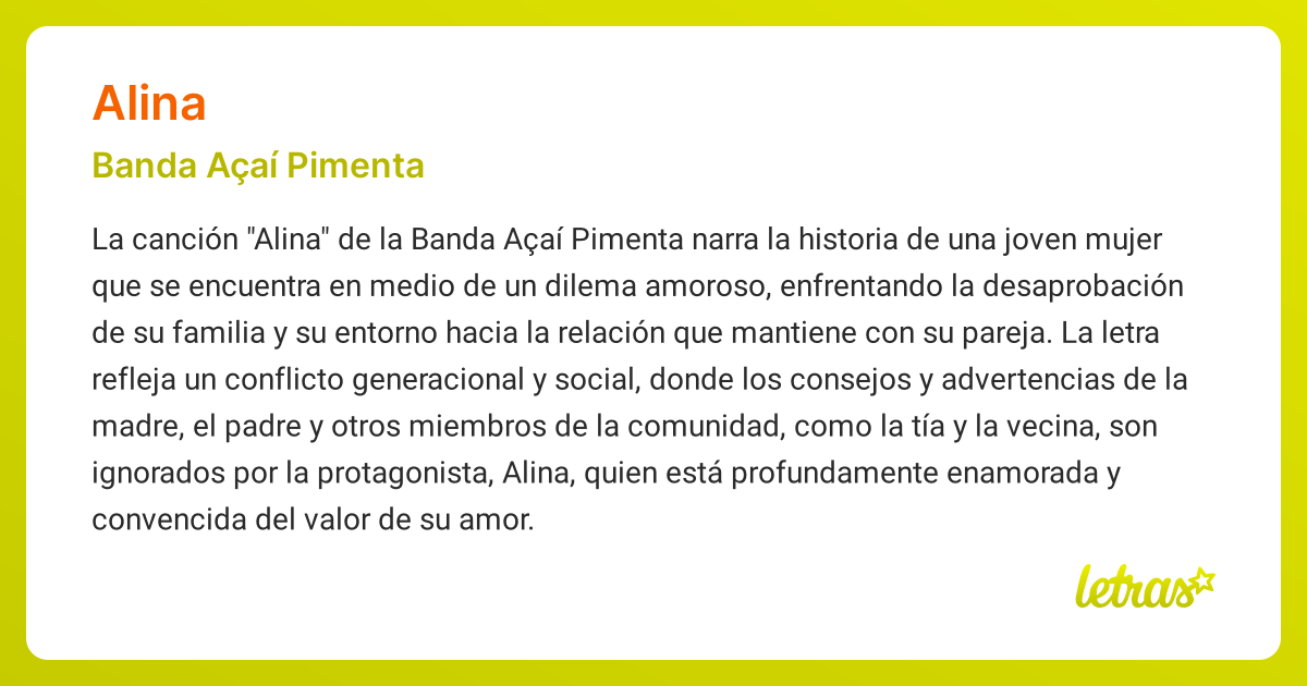 Significado de la canción ALINA (Banda Açaí Pimenta) - LETRAS.COM