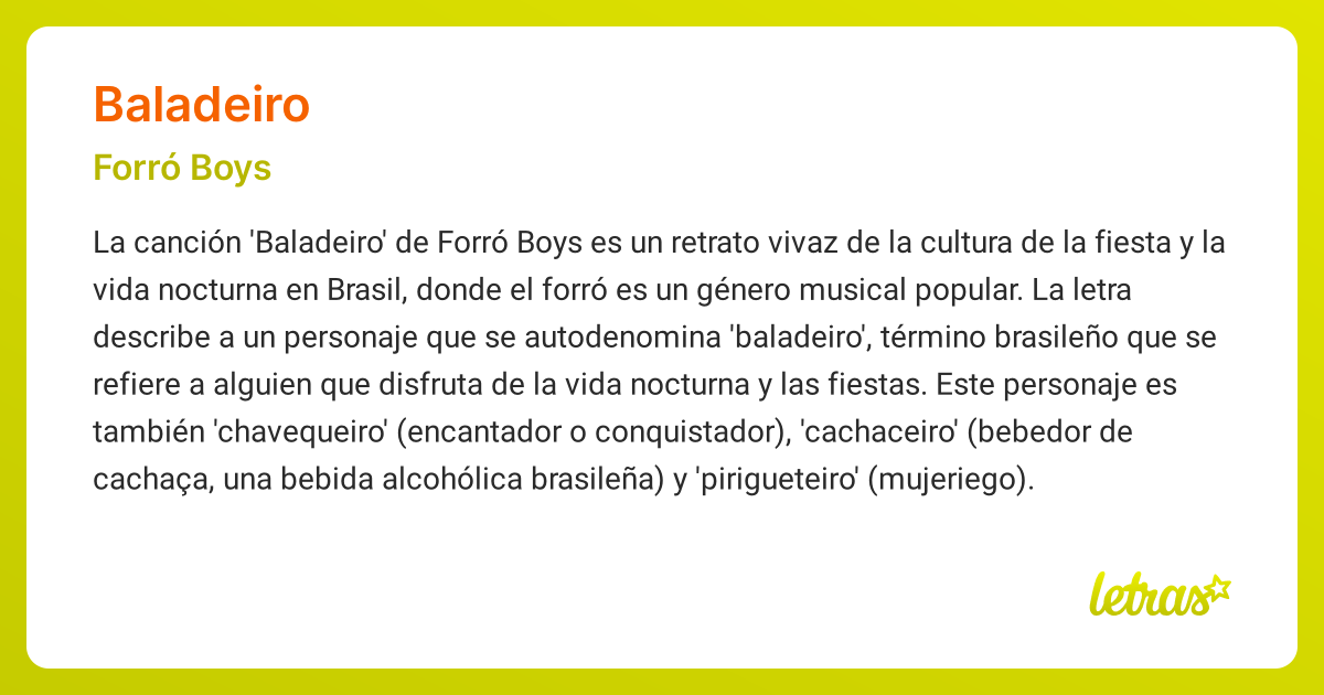 Significado de la canción BALADEIRO (Forró Boys) - LETRAS.COM