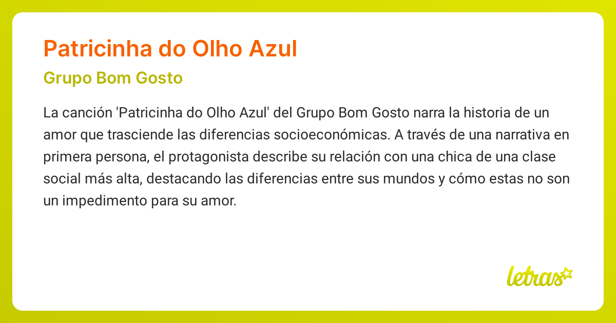 Significado de la canción PATRICINHA DO OLHO AZUL (Grupo Bom Gosto) - LETRAS.COM