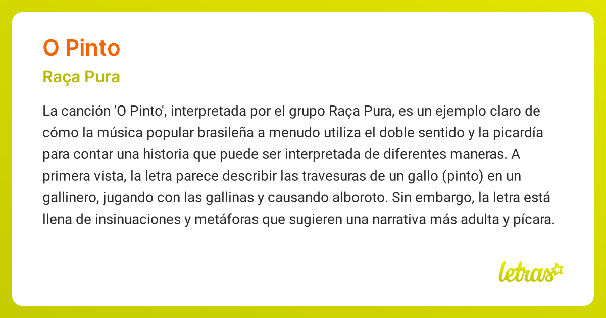 Significado de la canción O PINTO (Raça Pura) - LETRAS.COM
