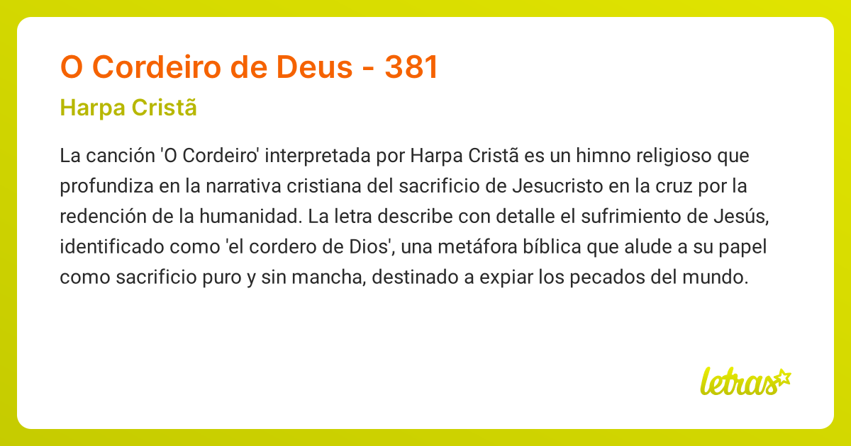 Significado de la canción O CORDEIRO DE DEUS - 381 (Harpa Cristã ...