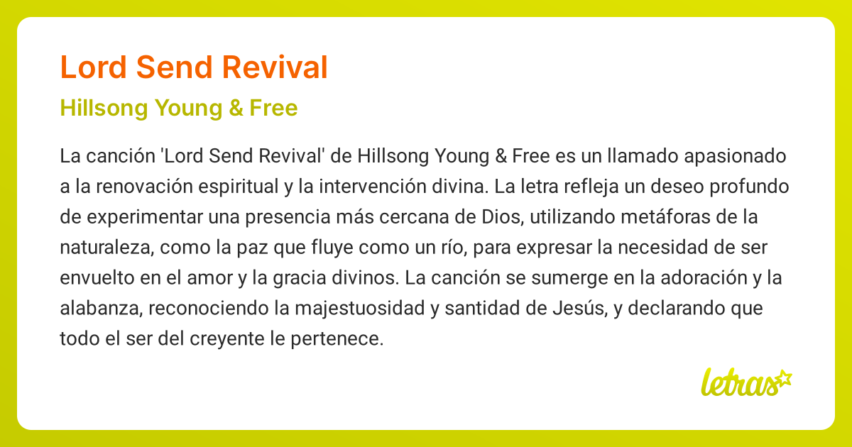 Significado de la canción LORD SEND REVIVAL (Hillsong Young & Free ...