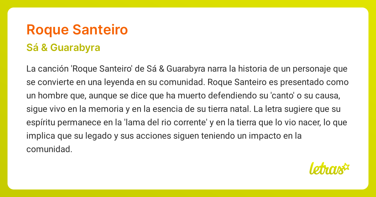Significado de la canción ROQUE SANTEIRO (Sá & Guarabyra) - LETRAS.COM