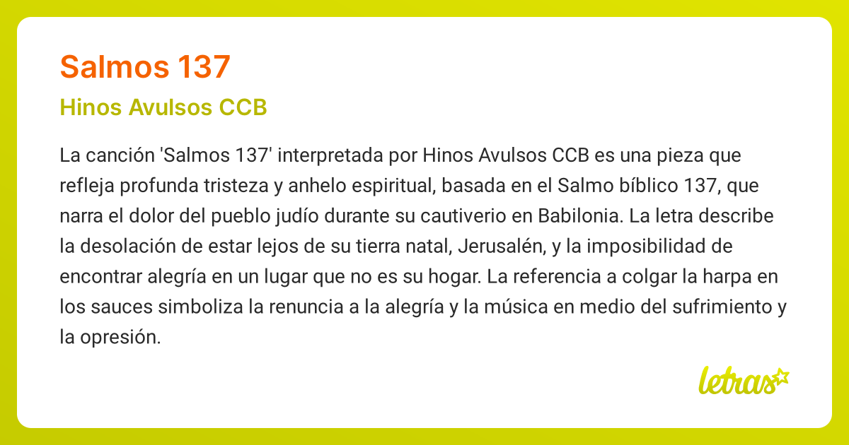Significado de la canción SALMOS 137 (Hinos Avulsos CCB) - LETRAS.COM