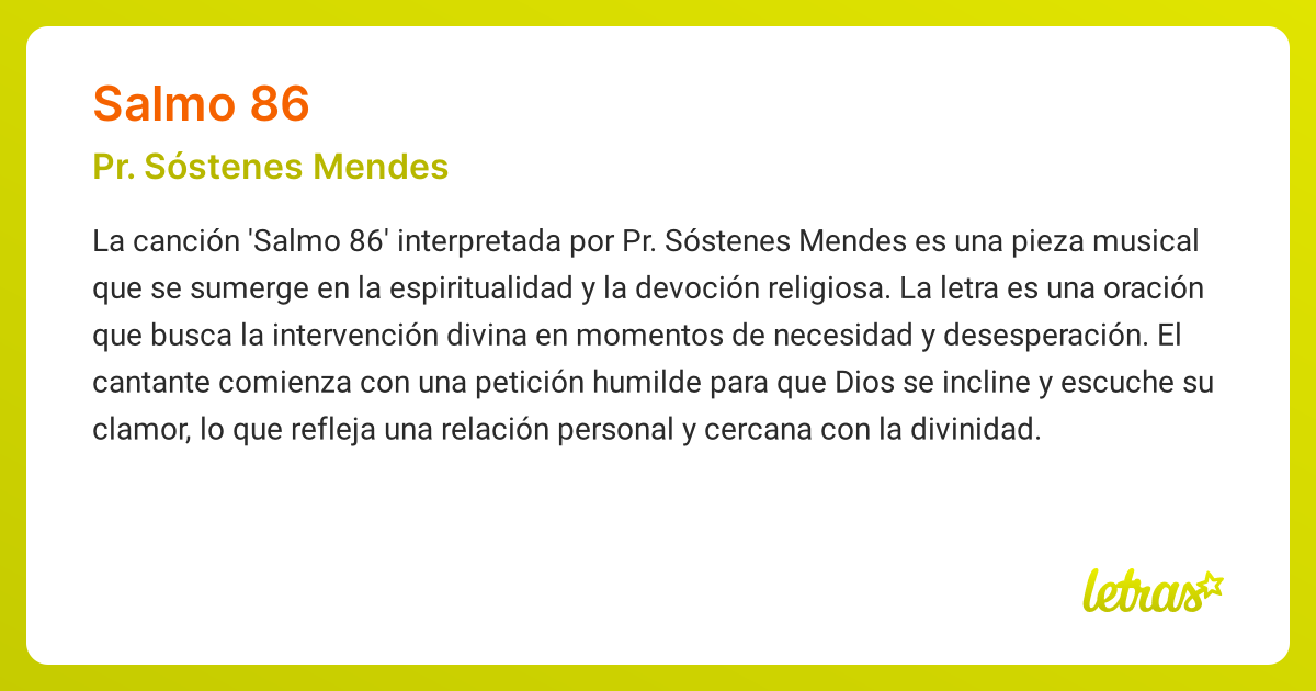Significado de la canción SALMO 86 (Pr. Sóstenes Mendes) - LETRAS.COM