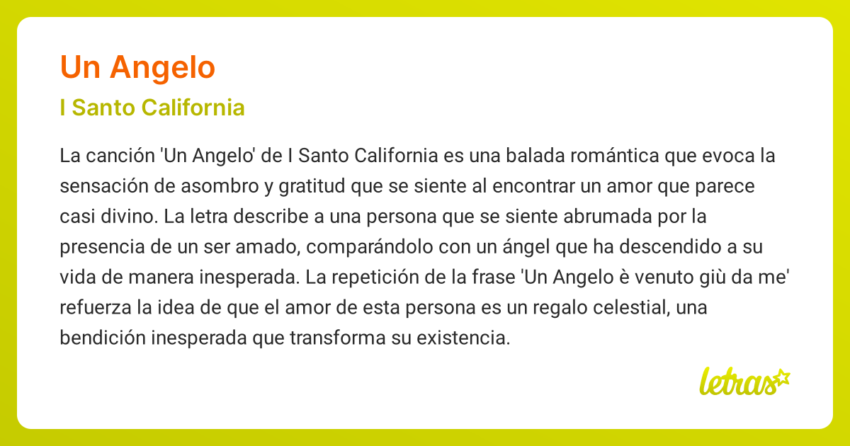 Significado de la canción UN ANGELO (I Santo California) - LETRAS.COM