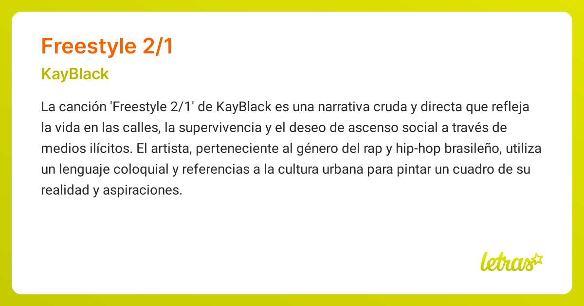 Significado de la canción FREESTYLE 2/1 (KayBlack) - LETRAS.COM