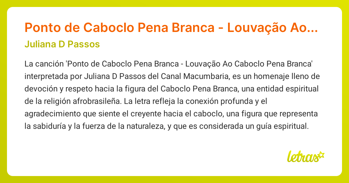 Significado de la canción Ponto de Caboclo Pena Branca - Louvação Ao ...