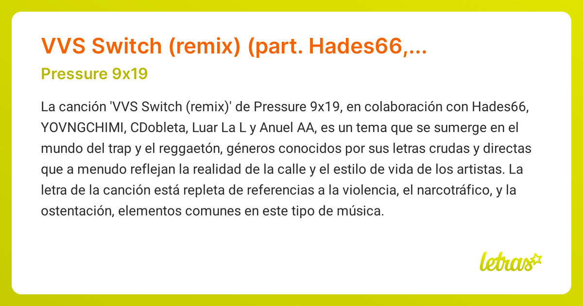 Significado de la canción VVS Switch (remix) (part. Hades66, YOVNGCHIMI ...