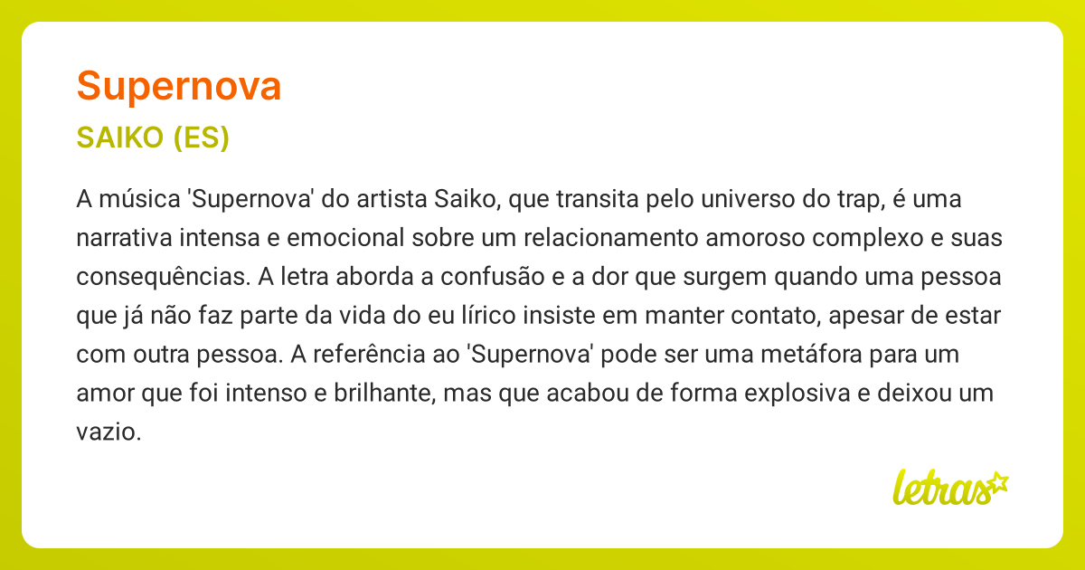 Significado da música SUPERNOVA (SAIKO (ES)) - LETRAS.MUS.BR