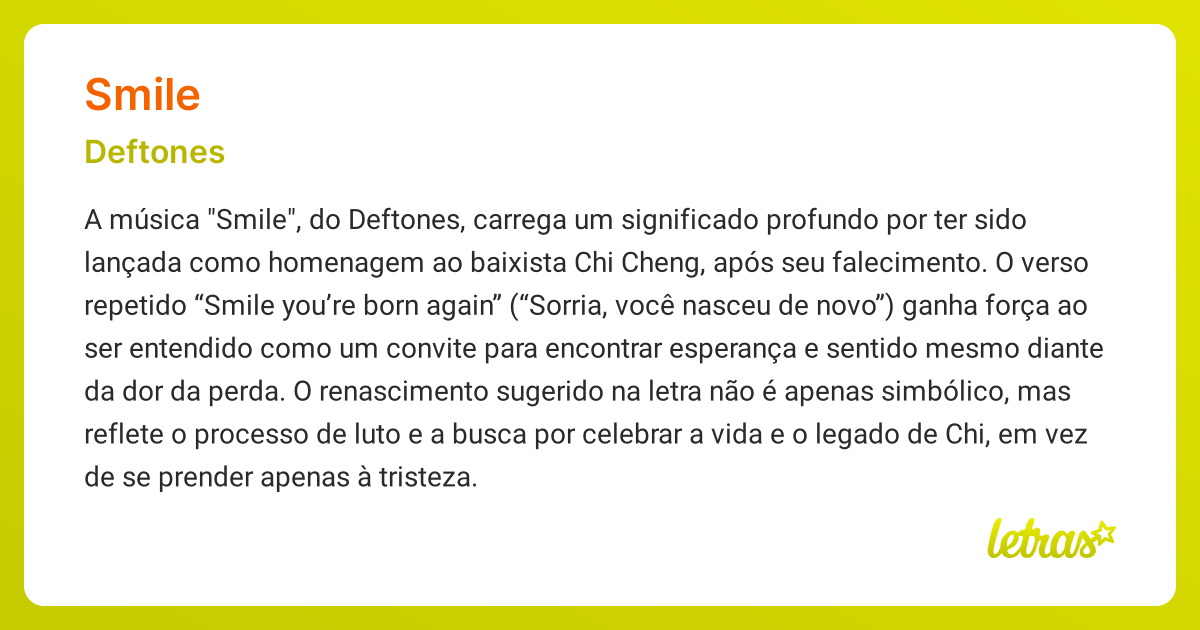 Significado da música SMILE (Deftones) - LETRAS.MUS.BR