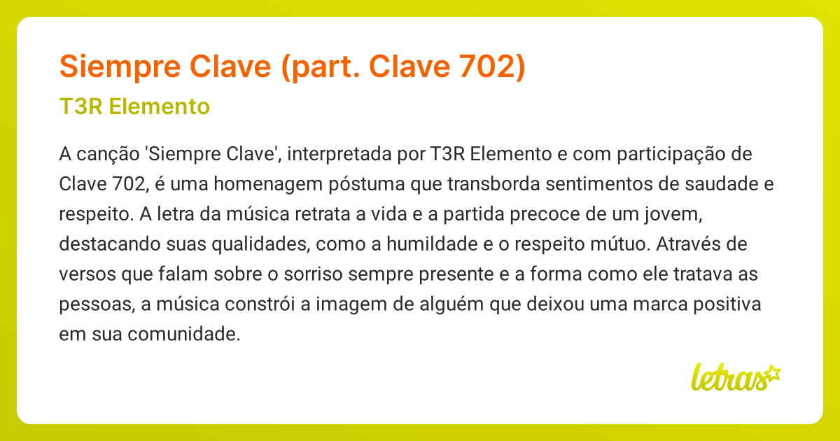 Significado da música Siempre Clave (part. Clave 702) (T3R Elemento ...