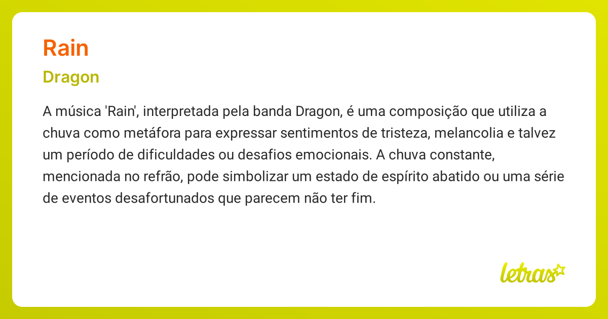 Significado da música RAIN (Dragon) - LETRAS.MUS.BR