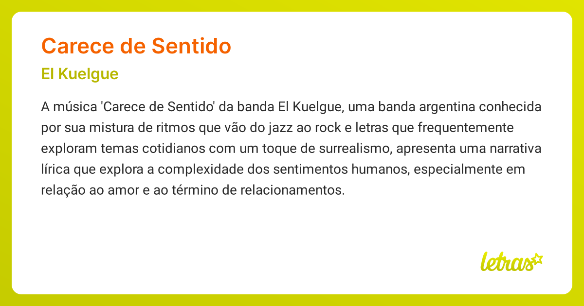 Significado da música CARECE DE SENTIDO (El Kuelgue) - LETRAS.MUS.BR
