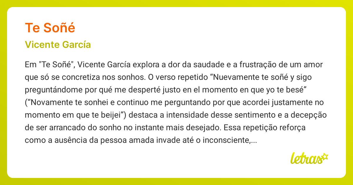 Significado da música TE SOÑÉ (Vicente García) - LETRAS.MUS.BR