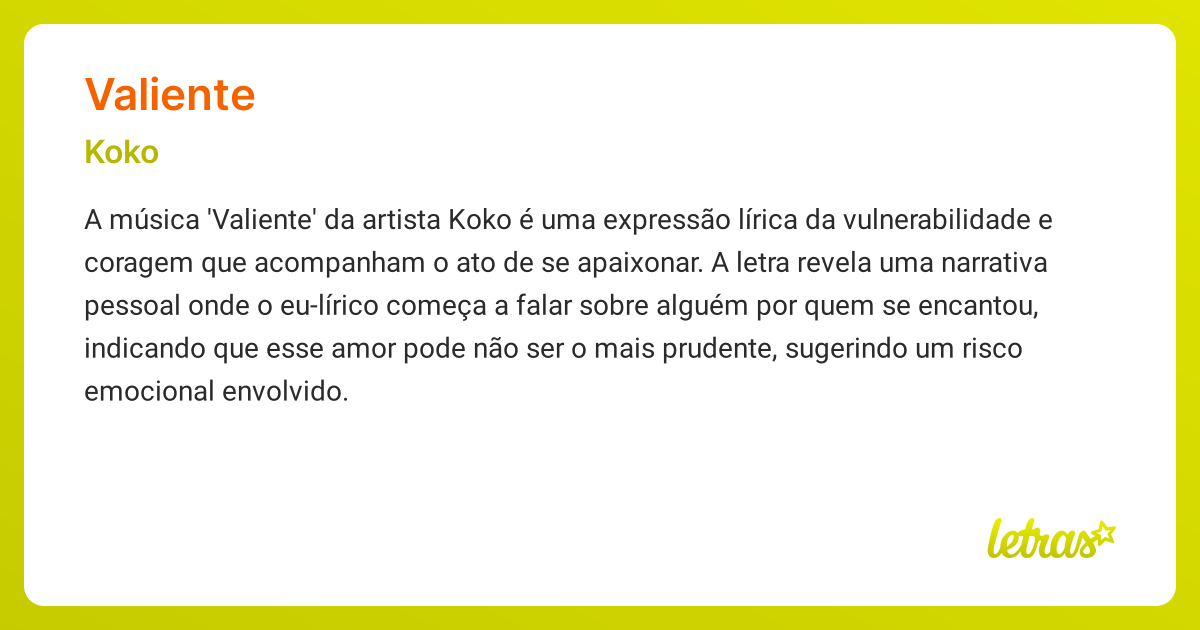 Significado da música VALIENTE (Koko) - LETRAS.MUS.BR