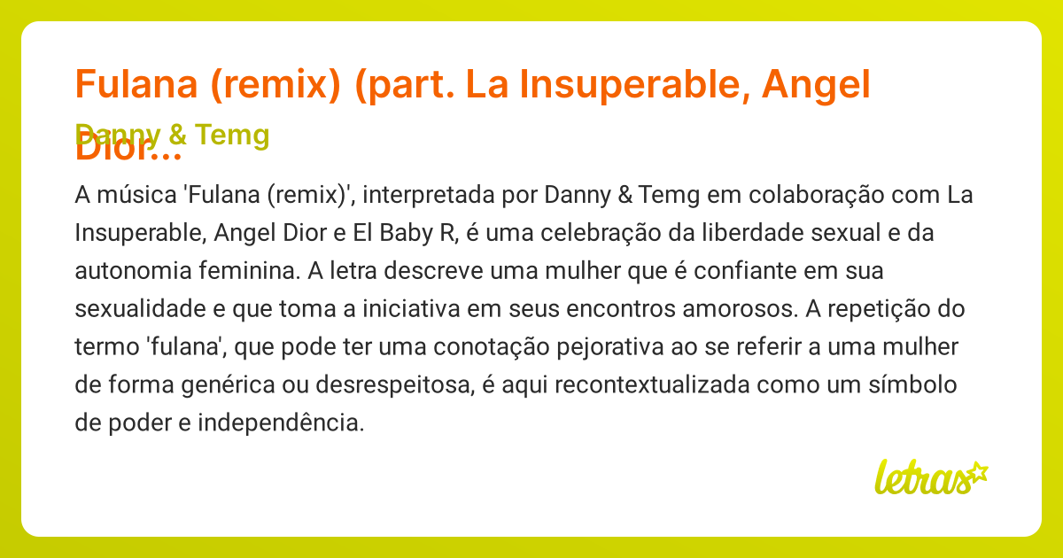 Significado da música Fulana (remix) (part. La Insuperable, Angel Dior ...