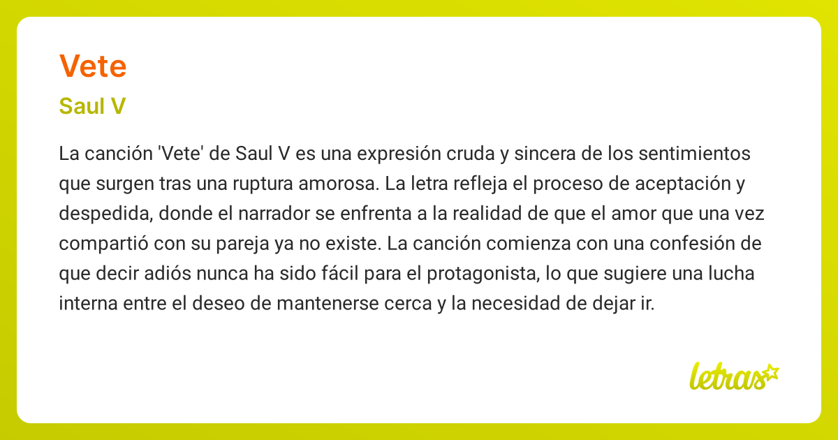 Significado de la canción VETE (Saul V) - LETRAS.COM