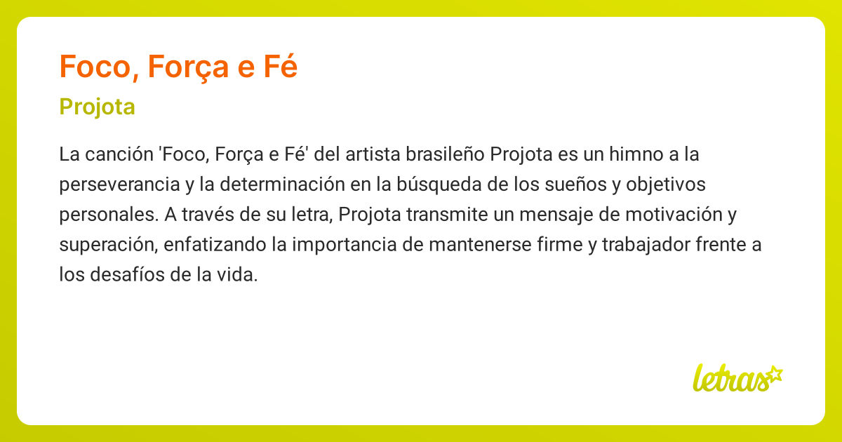 Significado de la canción FOCO, FORÇA E FÉ (Projota) - LETRAS.COM