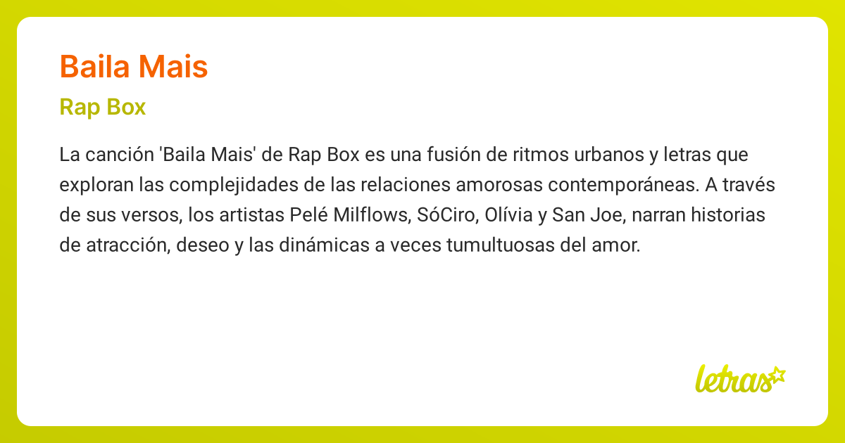Significado de la canción BAILA MAIS (Rap Box) - LETRAS.COM