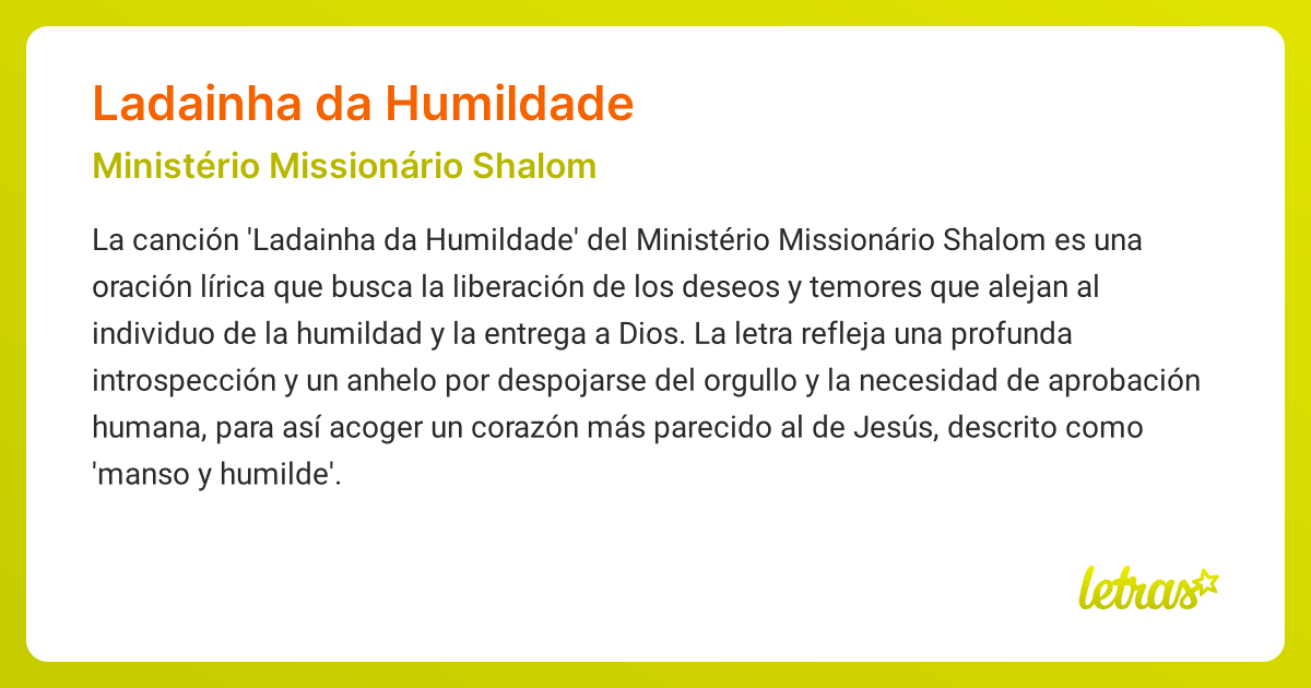 Significado de la canción LADAINHA DA HUMILDADE (Ministério Missionário ...