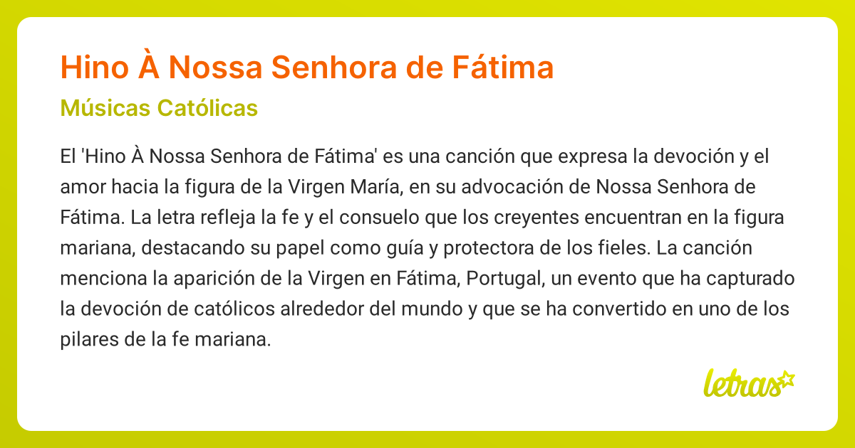 Significado de la canción Hino À Nossa Senhora de Fátima (Músicas ...