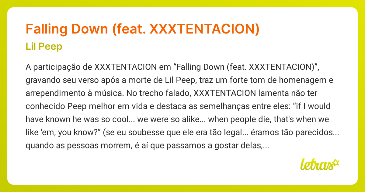 Significado da música Falling Down (feat. XXXTENTACION) (Lil Peep ...