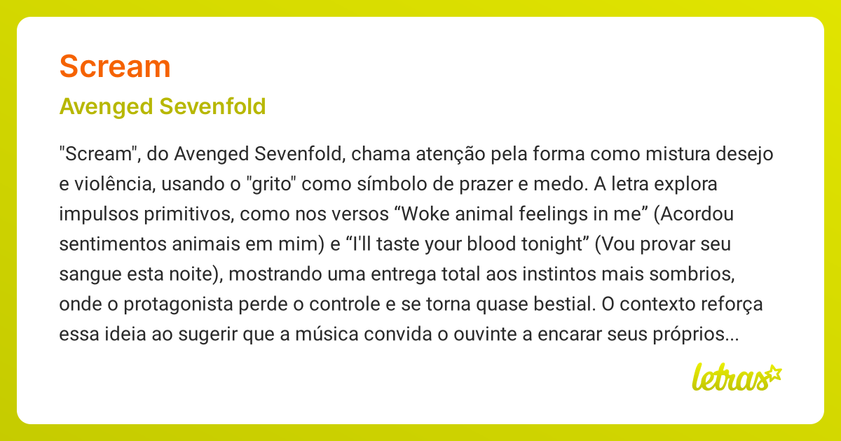 Significado da música SCREAM (Avenged Sevenfold) - LETRAS.MUS.BR