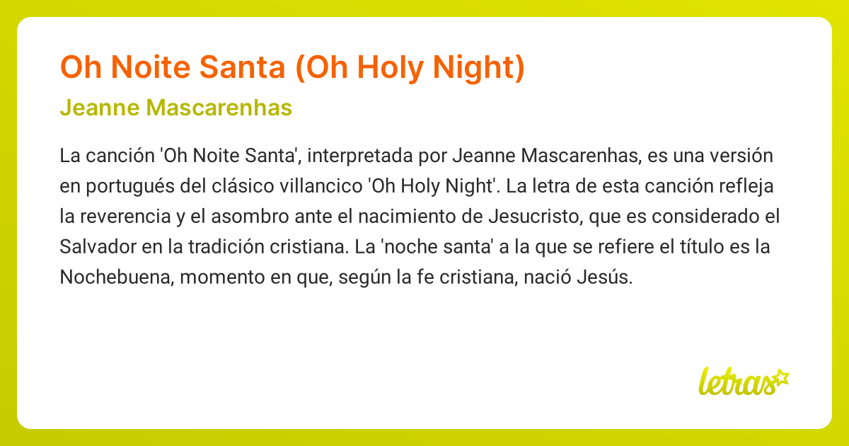 Significado de la canción OH NOITE SANTA (OH HOLY NIGHT) (Jeanne ...