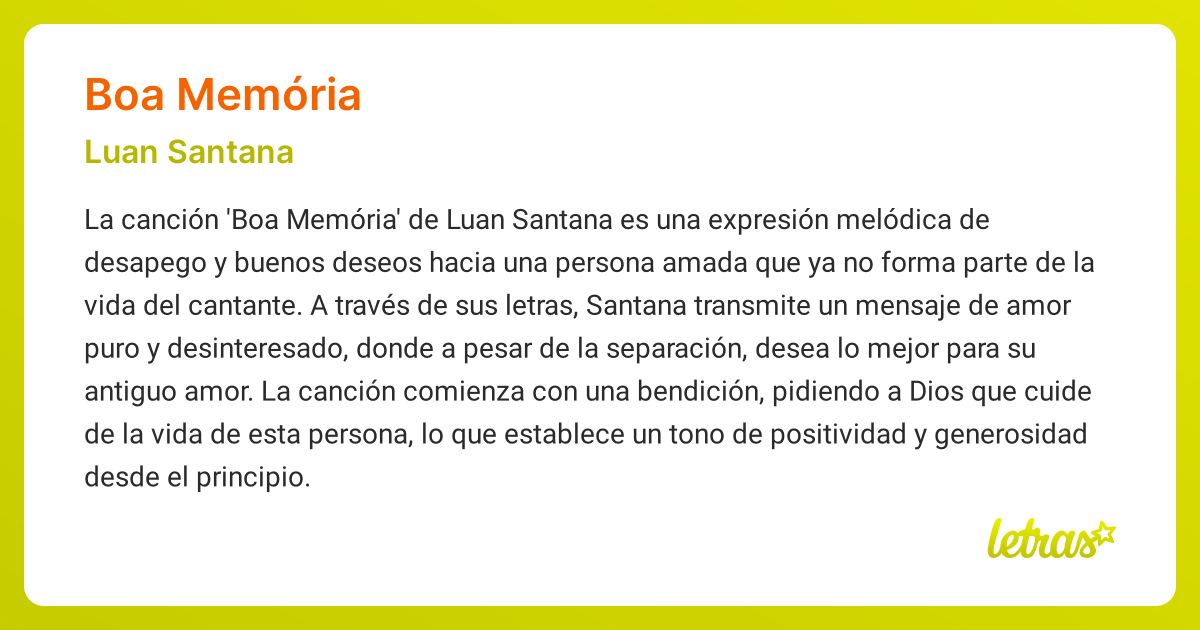 Significado de la canción BOA MEMÓRIA (Luan Santana) - LETRAS.COM
