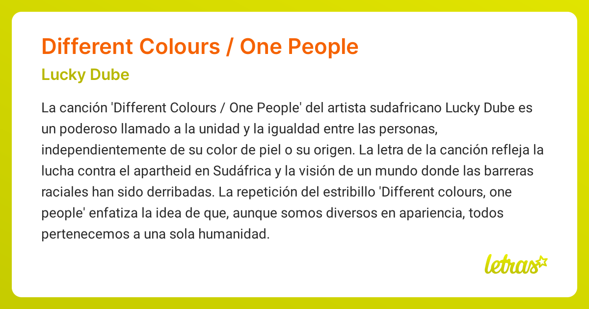 Significado de la canción DIFFERENT COLOURS / ONE PEOPLE (Lucky Dube ...