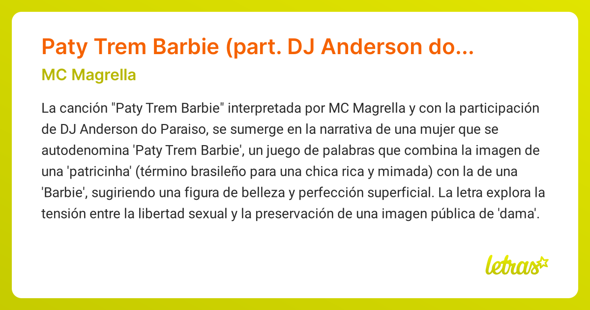 Significado de la canción Paty Trem Barbie (part. DJ Anderson do ...