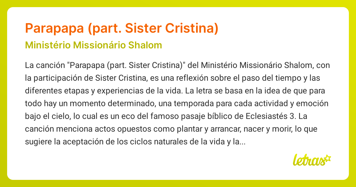 Significado de la canción Parapapa (part. Sister Cristina) (Ministério ...