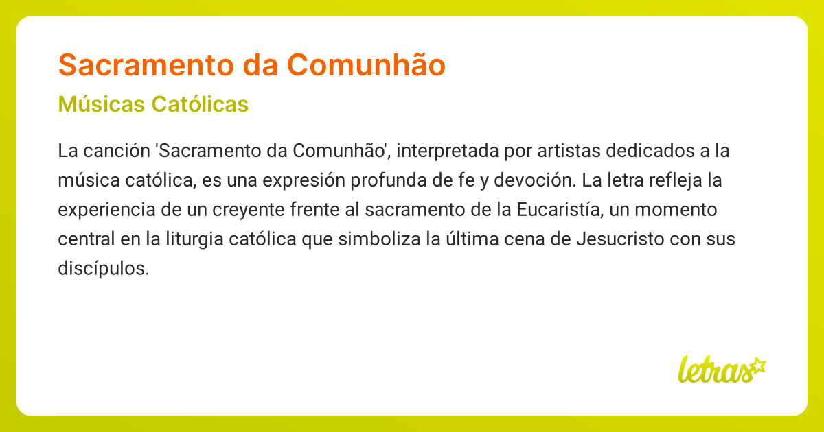 Significado de la canción SACRAMENTO DA COMUNHÃO (Músicas Católicas ...