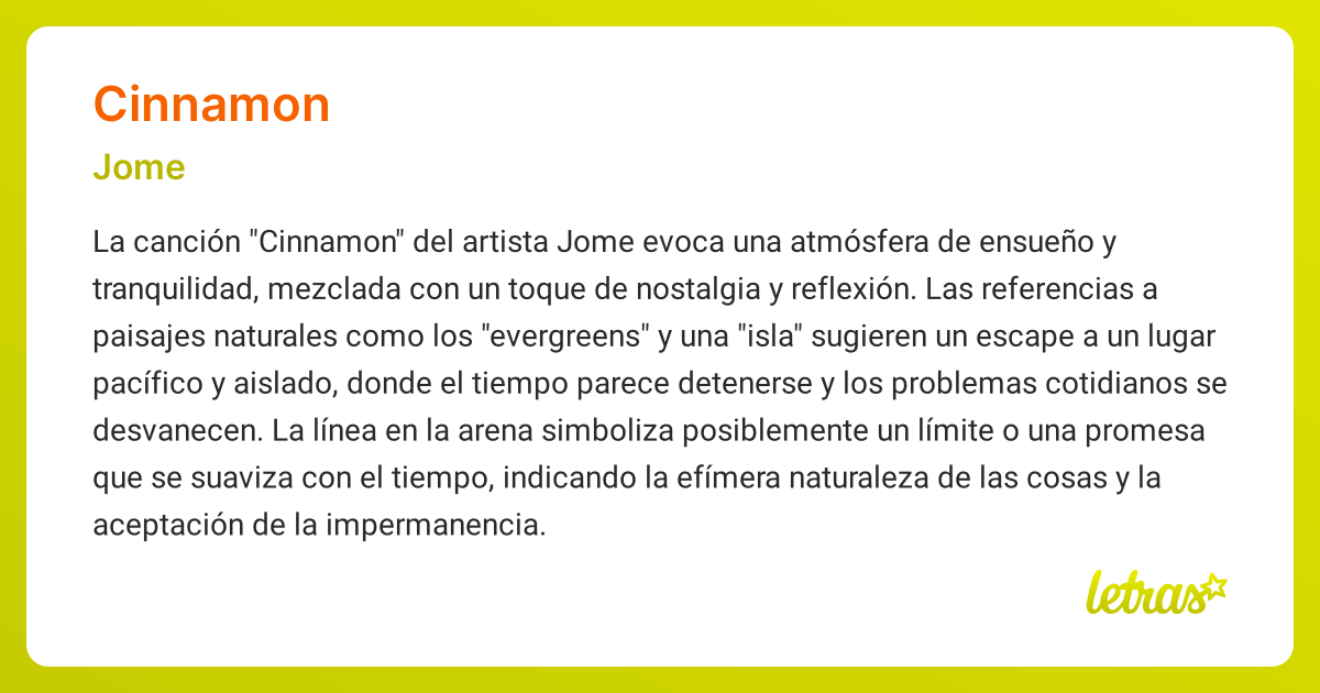 Significado de la canción CINNAMON (Jome) - LETRAS.COM