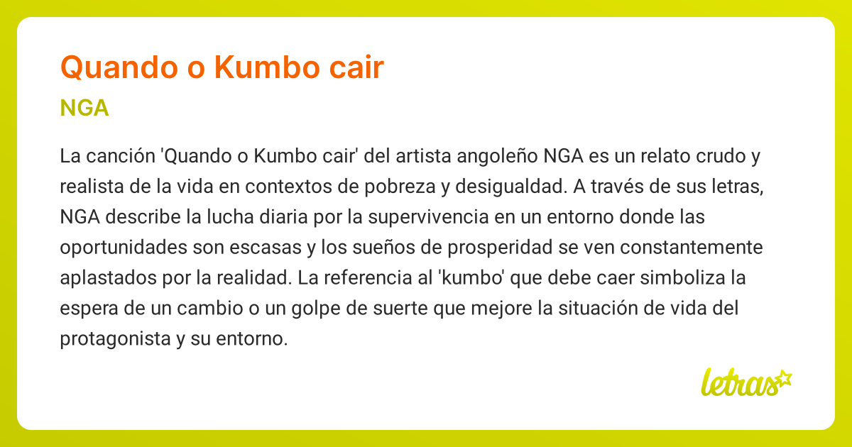 Significado de la canción QUANDO O KUMBO CAIR (NGA) - LETRAS.COM