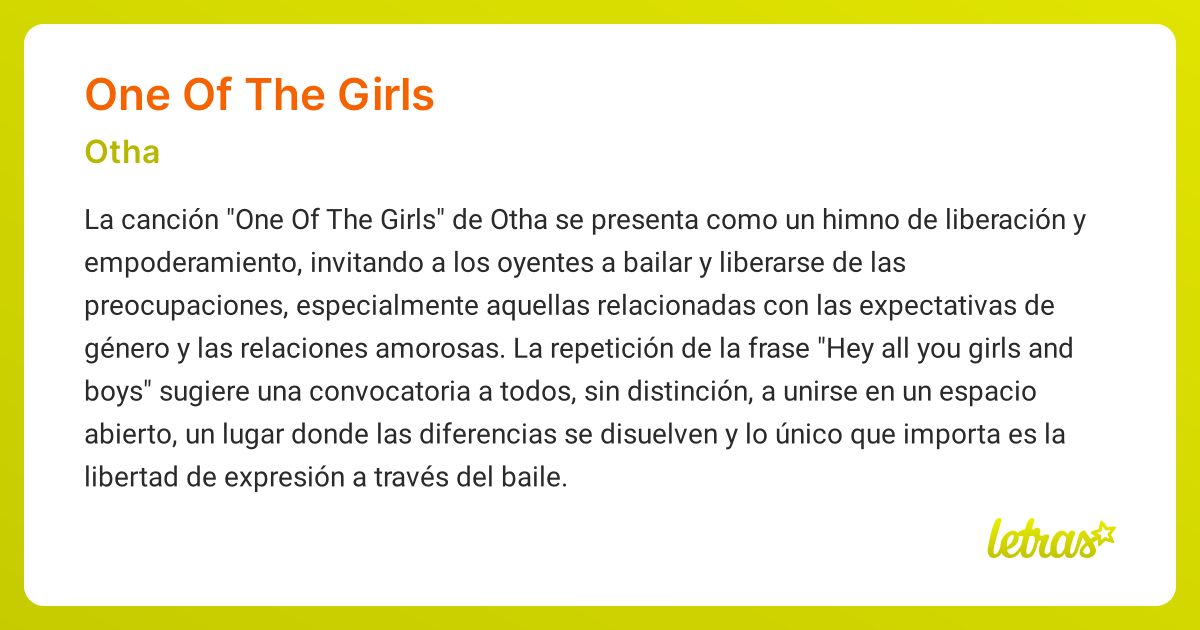 Significado de la canción ONE OF THE GIRLS (Otha) - LETRAS.COM