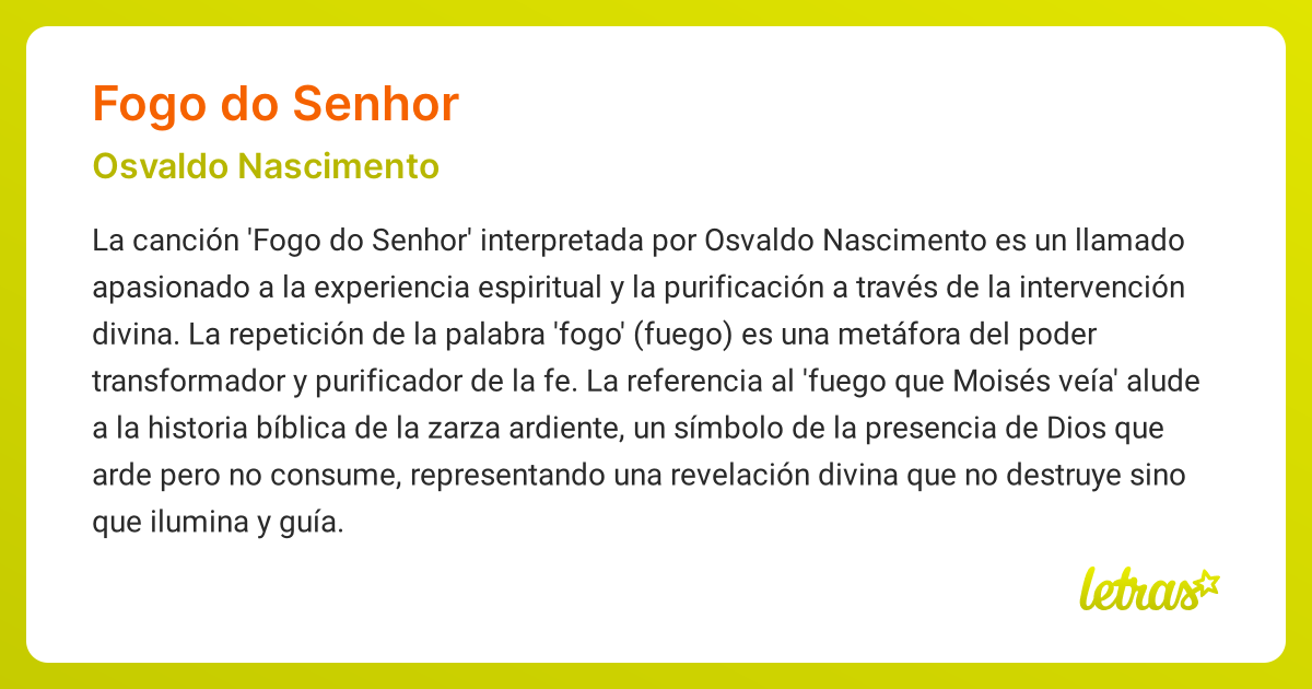 Significado de la canción FOGO DO SENHOR (Osvaldo Nascimento) - LETRAS.COM