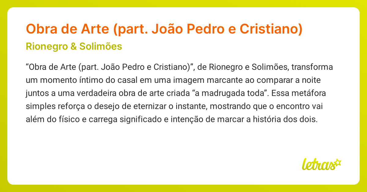 Significado da música Obra de Arte (part. João Pedro e Cristiano ...