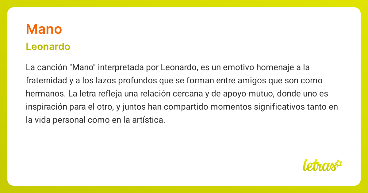 Significado de la canción MANO (Leonardo) - LETRAS.COM