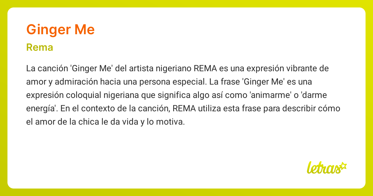 Significado de la canción GINGER ME (Rema) - LETRAS.COM