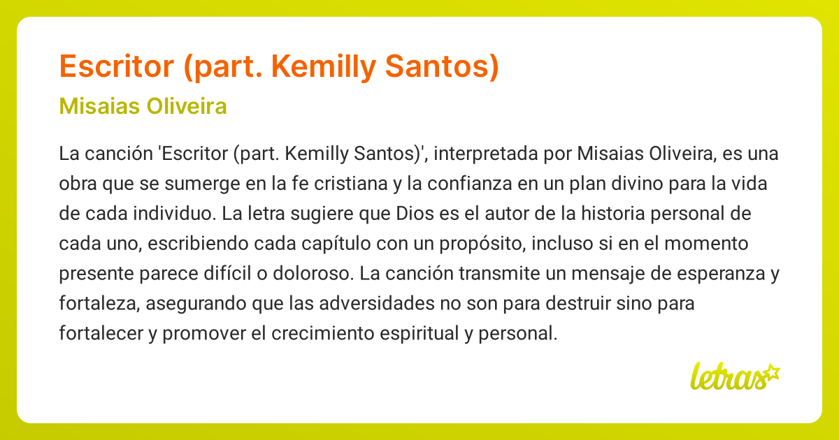 Significado De La Canción Escritor Part Kemilly Santos Misaias