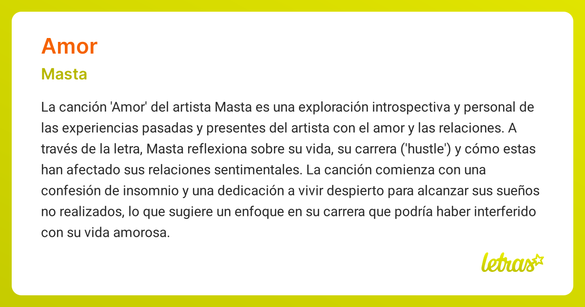 Significado de la canción AMOR (Masta) - LETRAS.COM