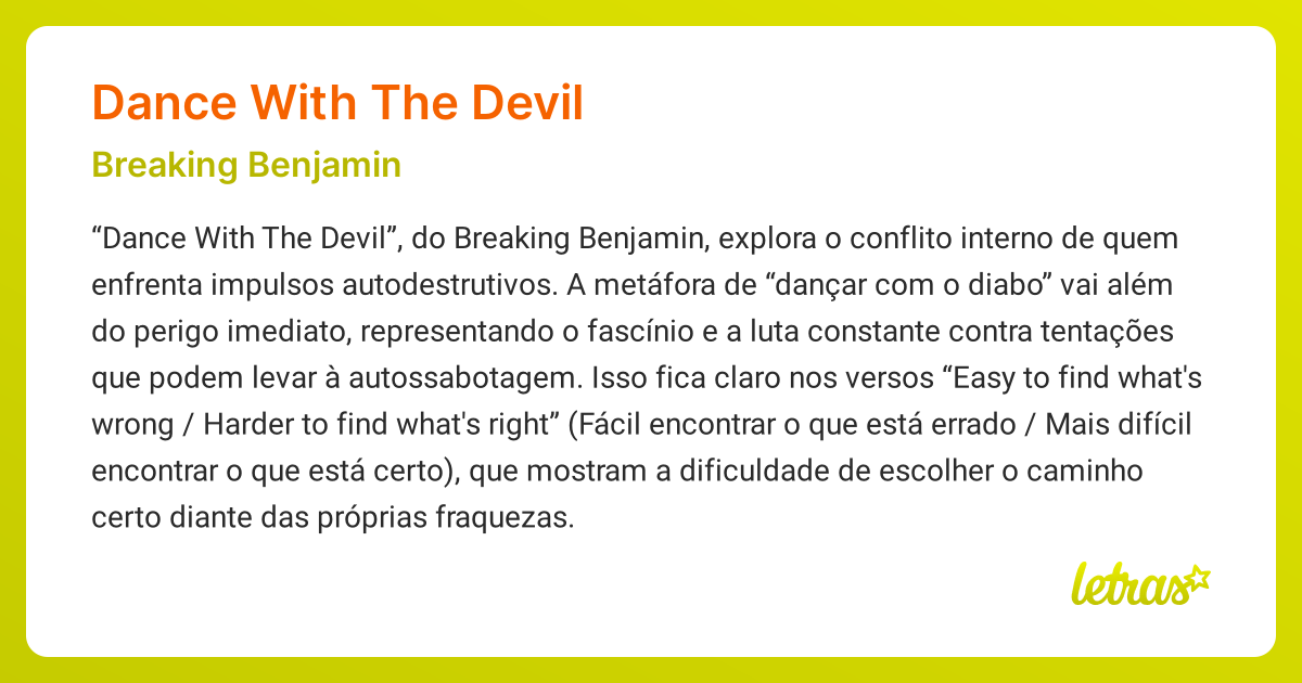 Significado da música DANCE WITH THE DEVIL (Breaking Benjamin) - LETRAS ...