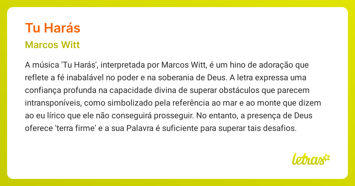 Significado da música TU HARÁS (Marcos Witt) - LETRAS.MUS.BR