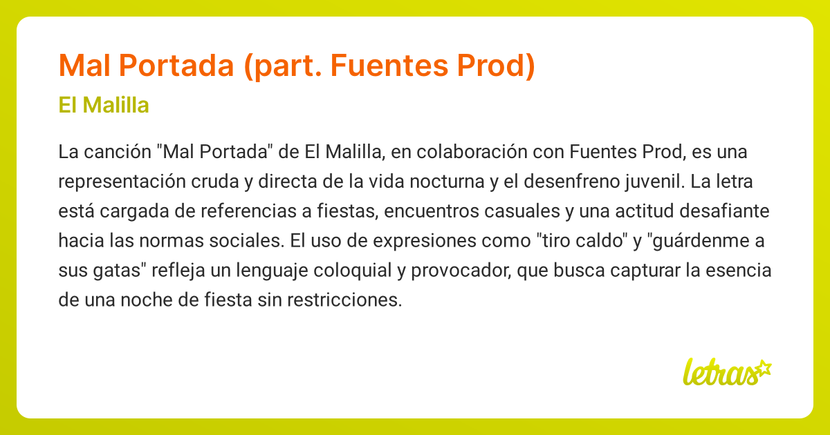 Significado de la canción Mal Portada (part. Fuentes Prod) (El Malilla ...