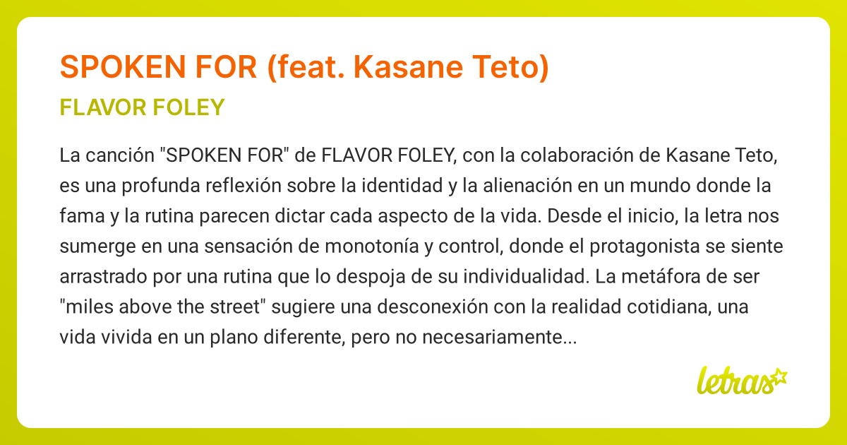 Significado de la canción SPOKEN FOR (FEAT. KASANE TETO) (FLAVOR FOLEY ...