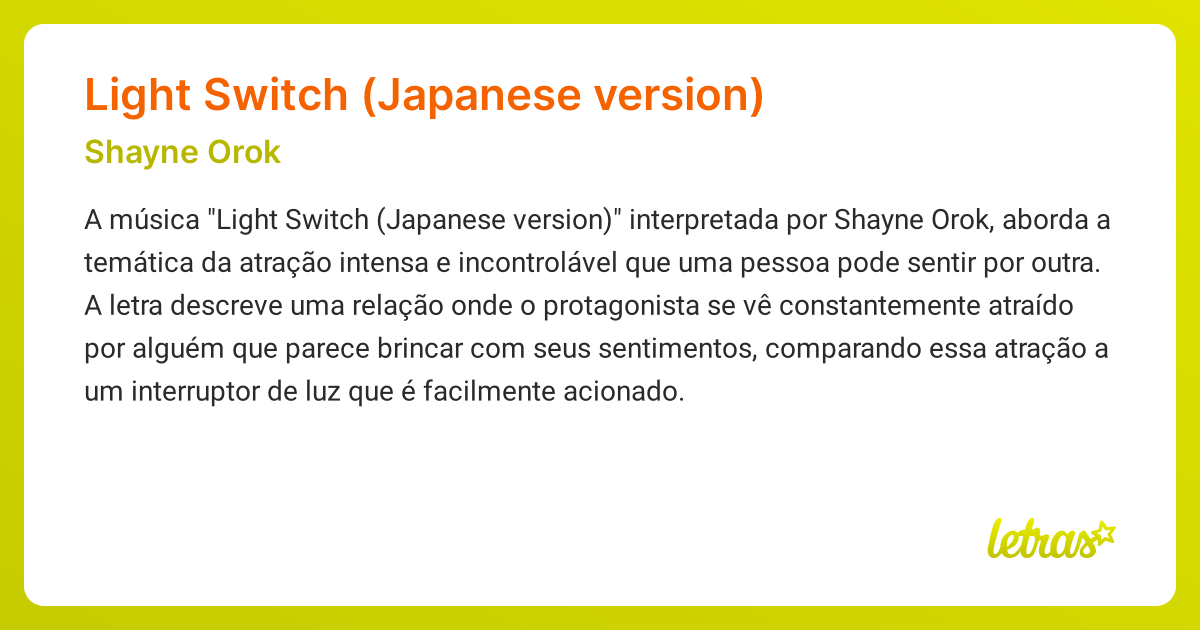 Significado da música Light Switch (Japanese version) (Shayne Orok ...